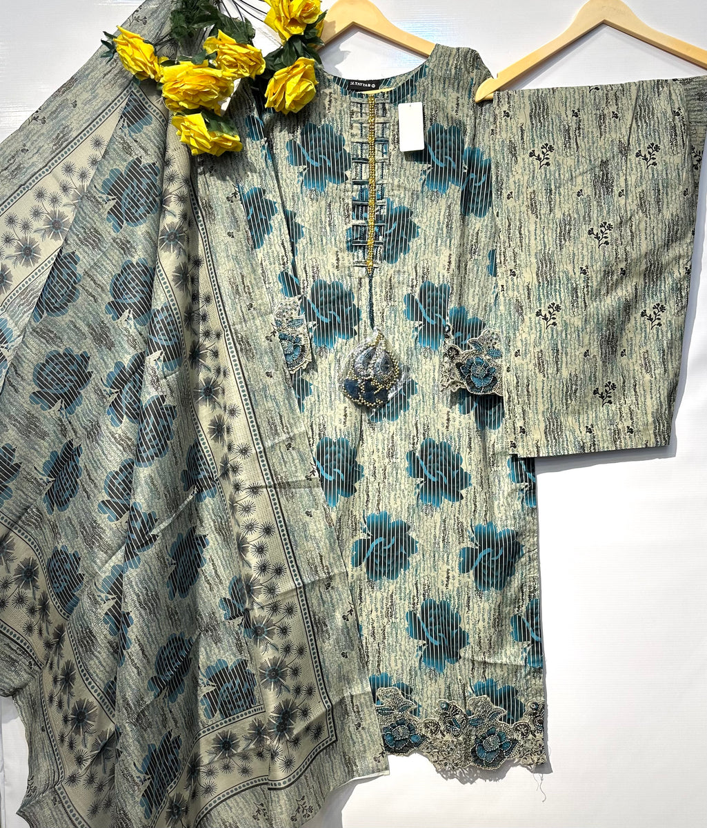 Soft Lawn printed+embroidered luxury 3 pcs dress 🪡 – bilalcollectionstore